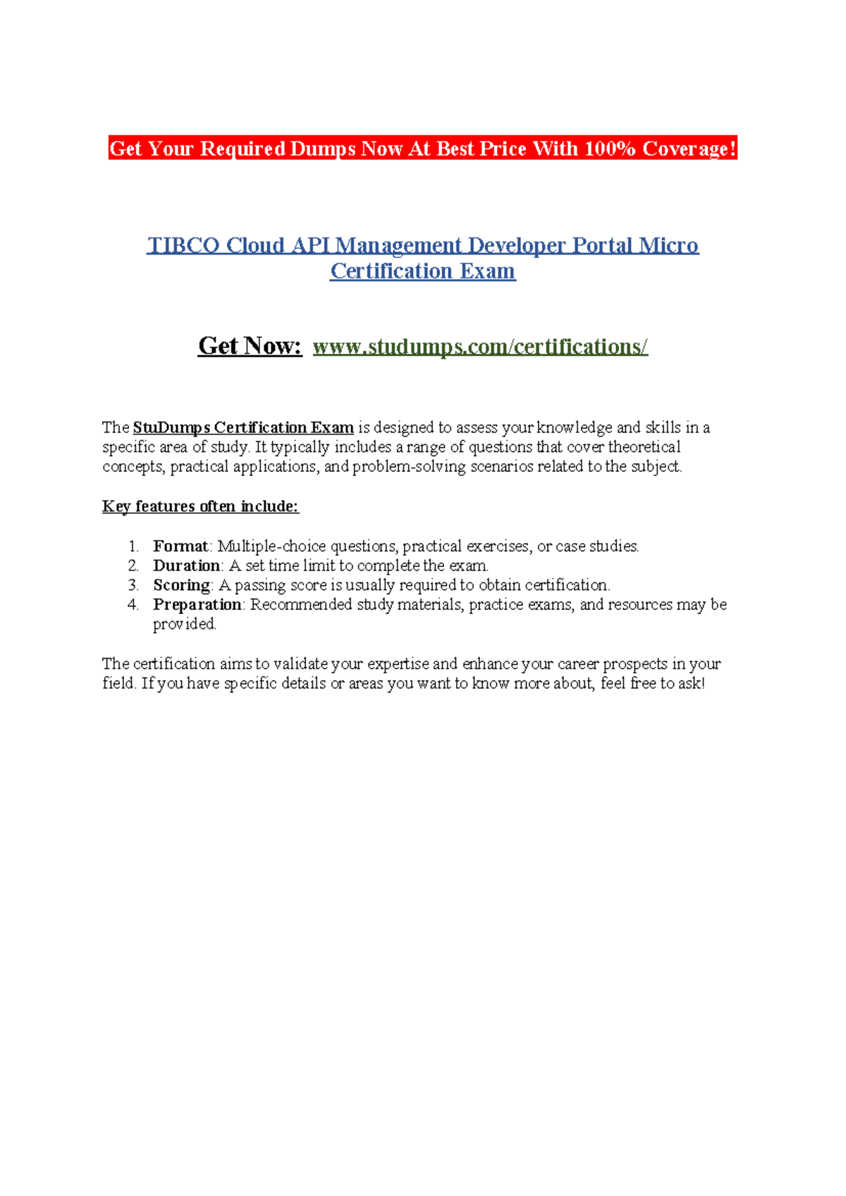 Tibco Cloud API Management Developer Portal Micro Certification Exam ...