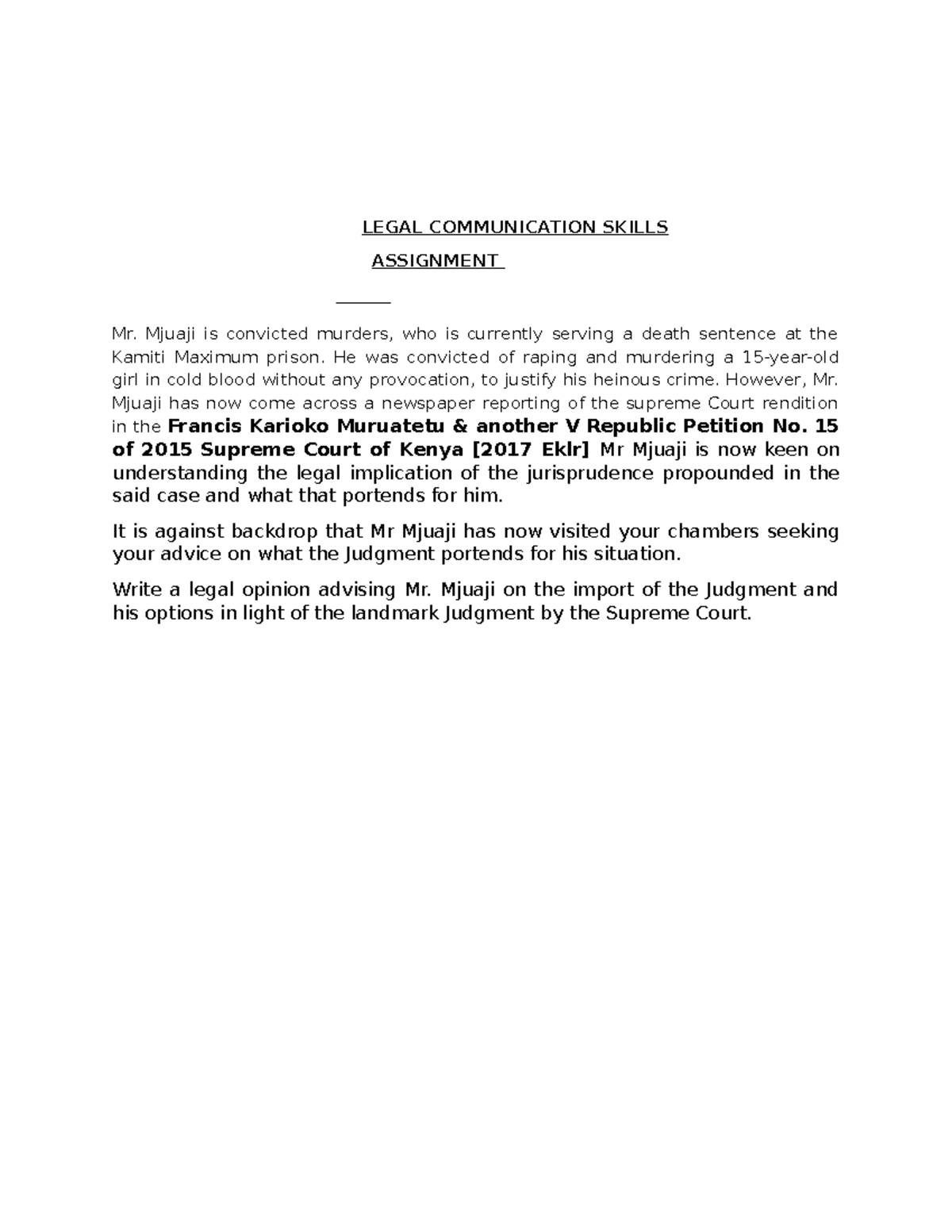 Legal Communication Skills Assignment - LEGAL COMMUNICATION SKILLS ...