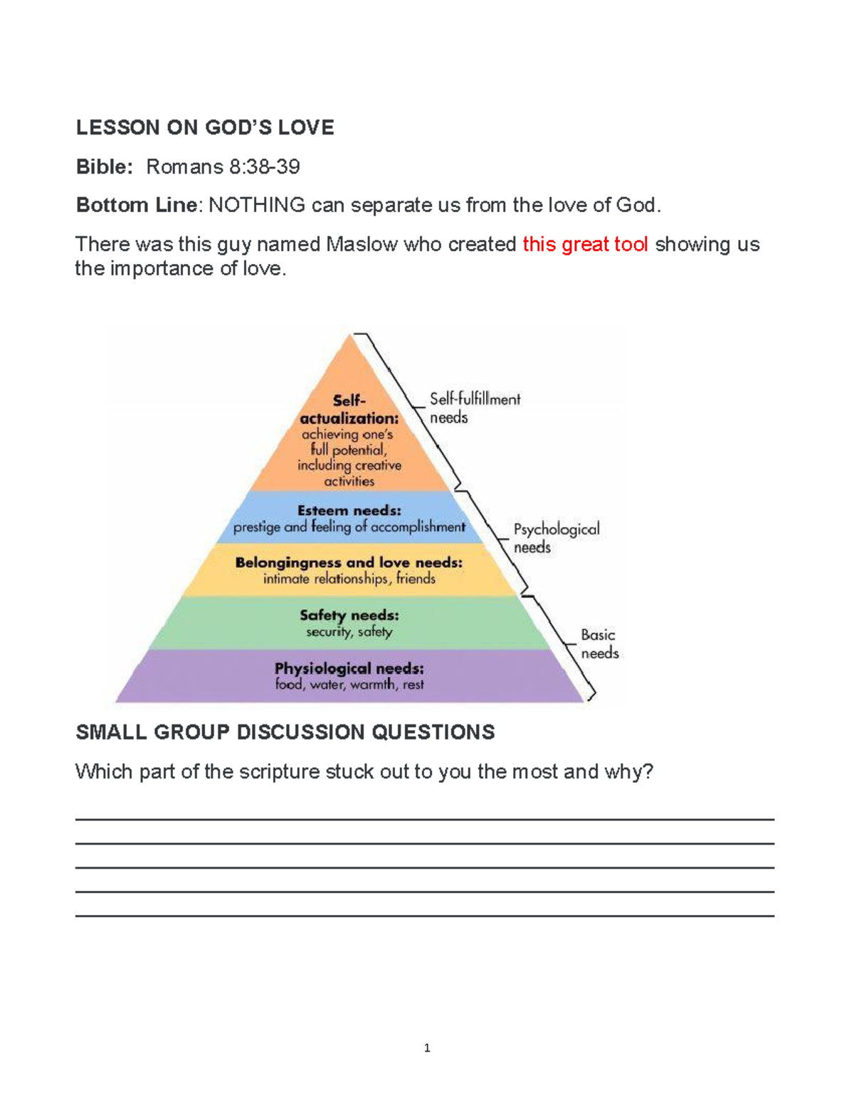 Lesson ON GOD - Sermon Outline - LESSON ON GOD’S LOVE Bible: Romans 8: ...