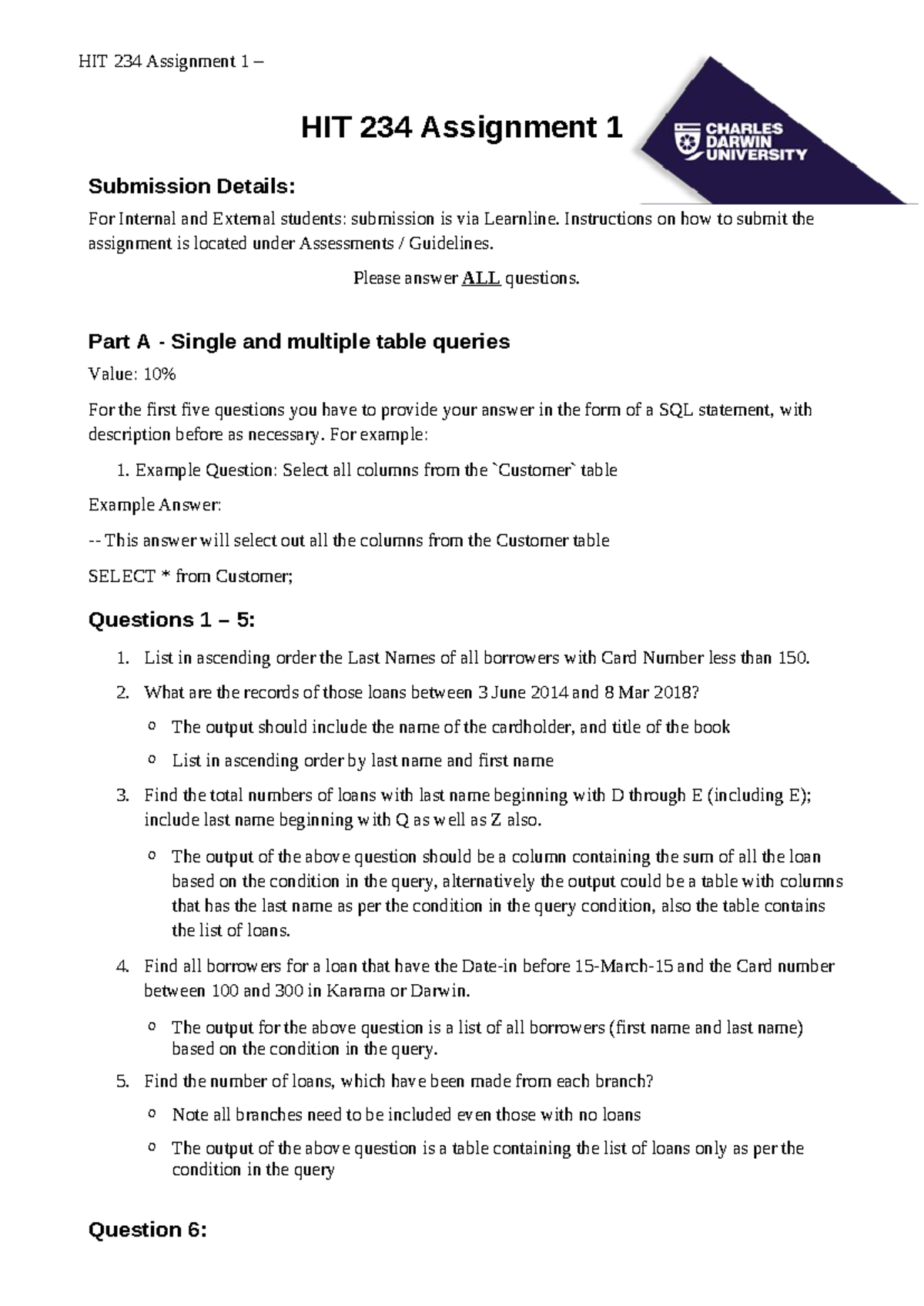 HIT234 Assignment 1 S1, 2024 (DARWin & Sydney students) - HIT 234 Assignment 1 Submission ...