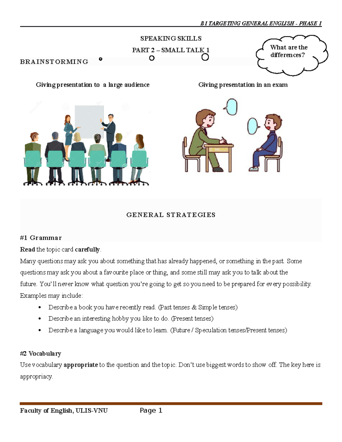 Small-talk - easy - SPEAKING SKILLS PART 2 – SMALL TALK 1 B R A I N S ...