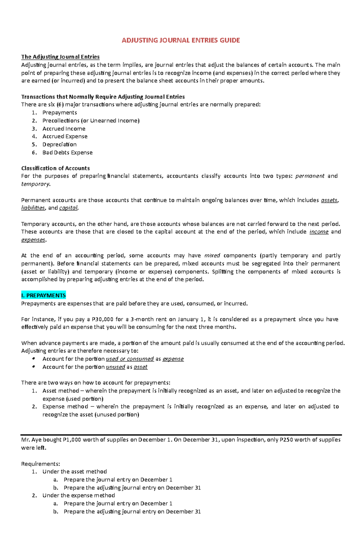 Adjusting Journal Entries Guide - ADJUSTING JOURNAL ENTRIES GUIDE The ...