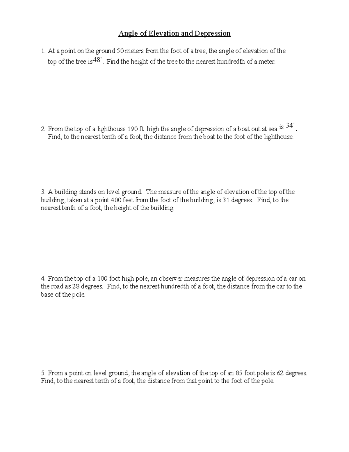 423 58.6 Trig Word Problems Angle of elevation and depression Laura ...