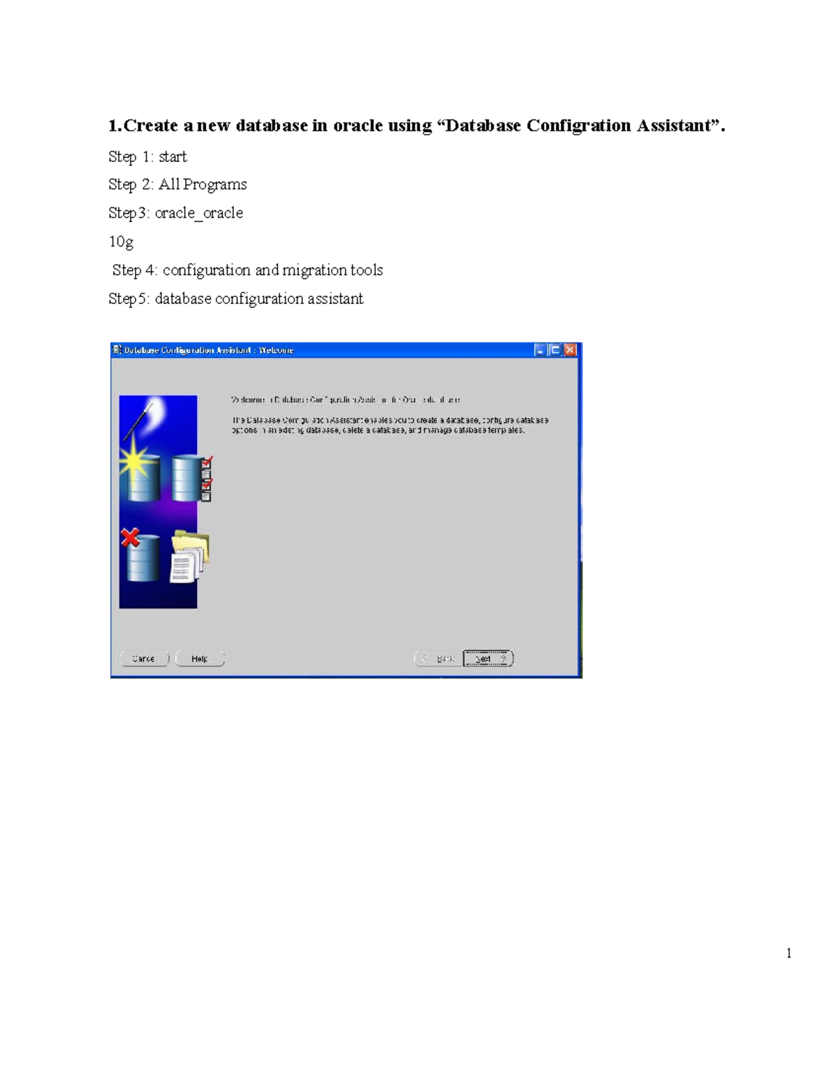 Yugant DBMS practical - Chud - 1. Create a new database in oracle using ...