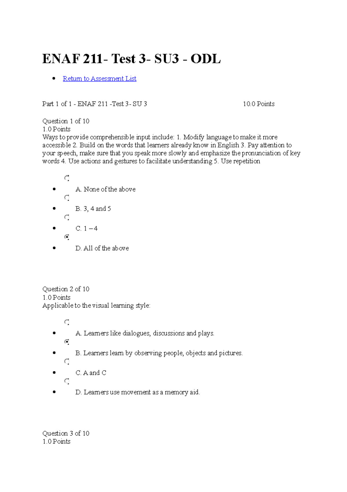 ENAF 211 TEST 3 a 2019 - TEST - ENAF 211- Test 3- SU3 - ODL Return to ...