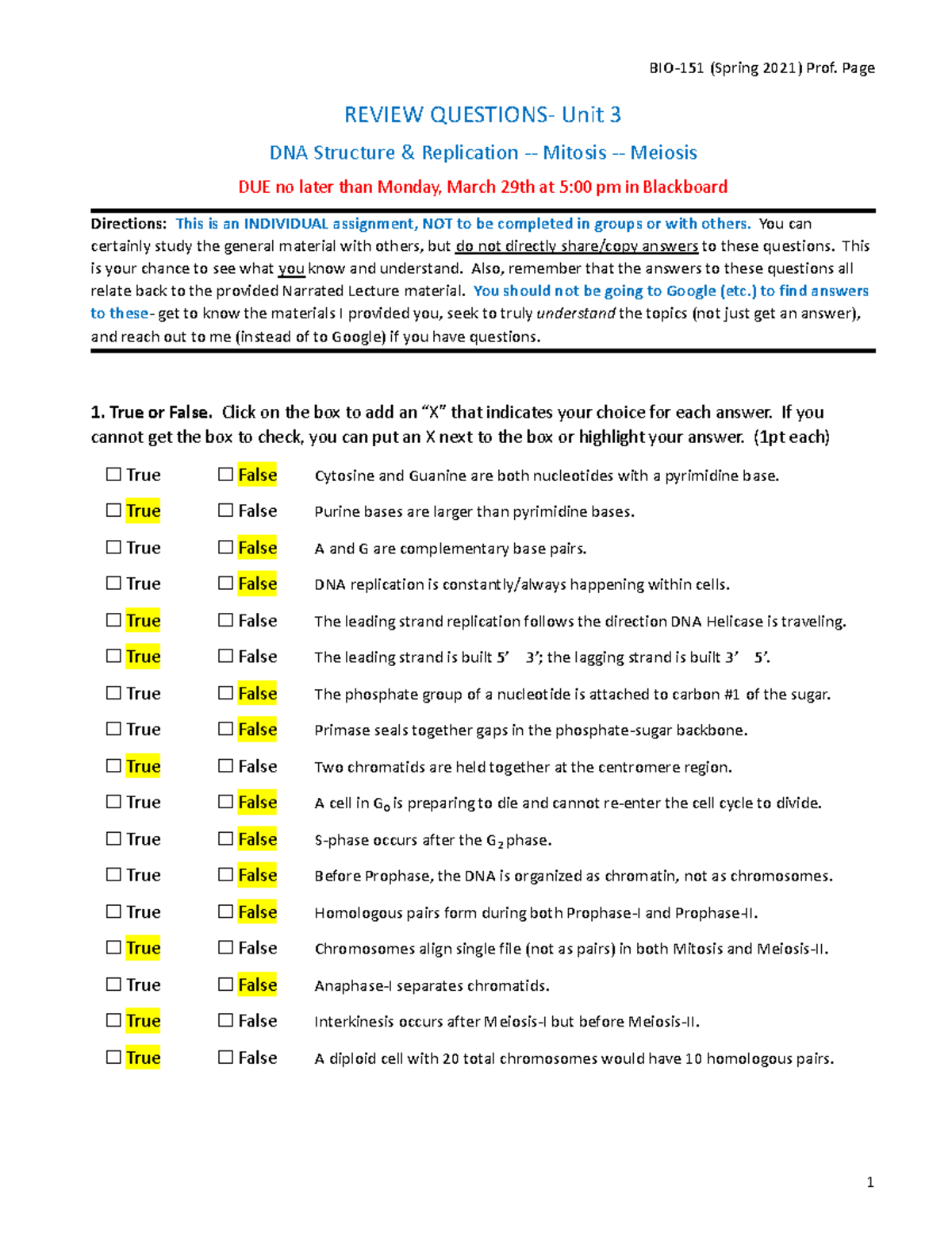 Review Questions Unit 3- DNA Mitosis Meiosis - REVIEW QUESTIONS- Unit 3 ...