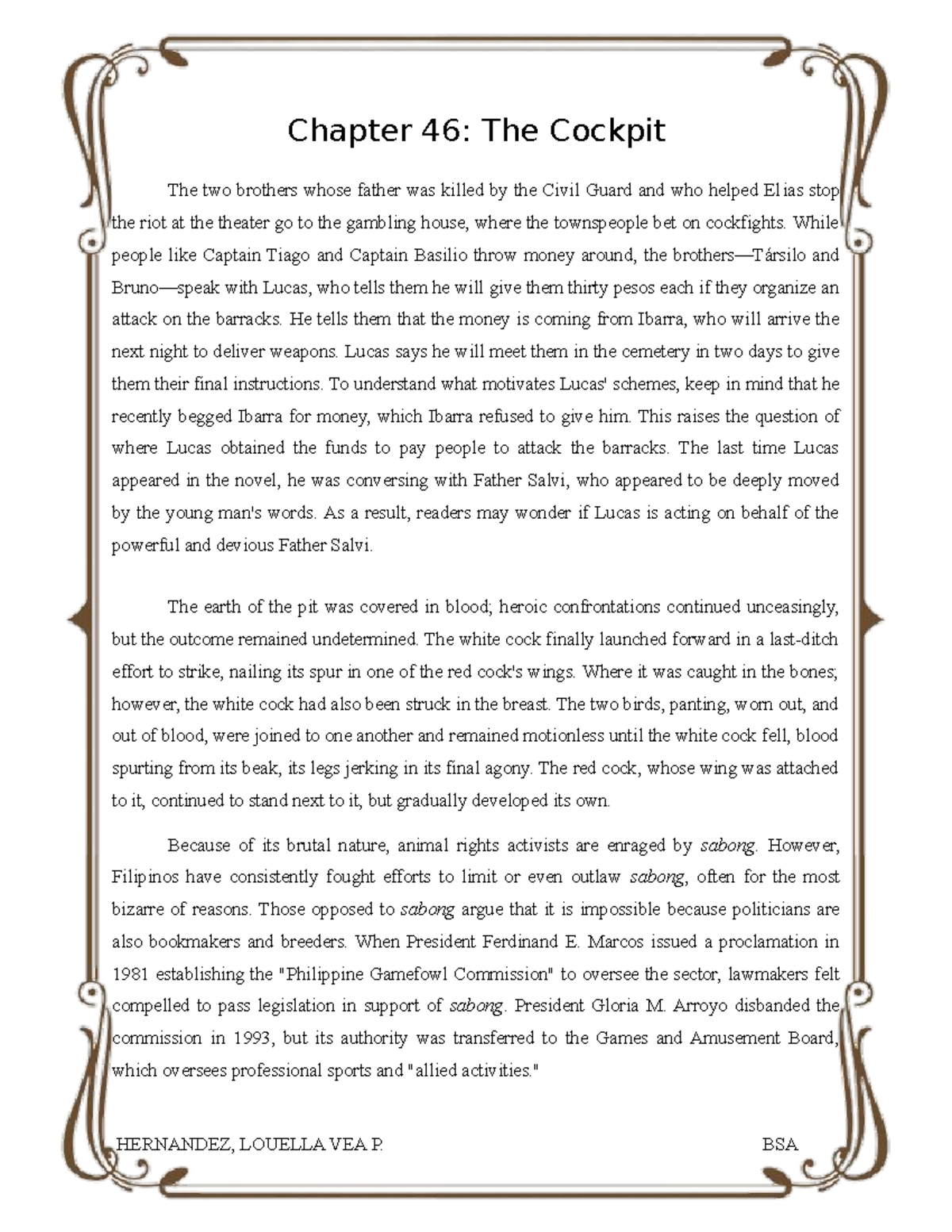 Rizal- Final- Format - Chapter 46: The Cockpit The two brothers whose father was killed by the ...