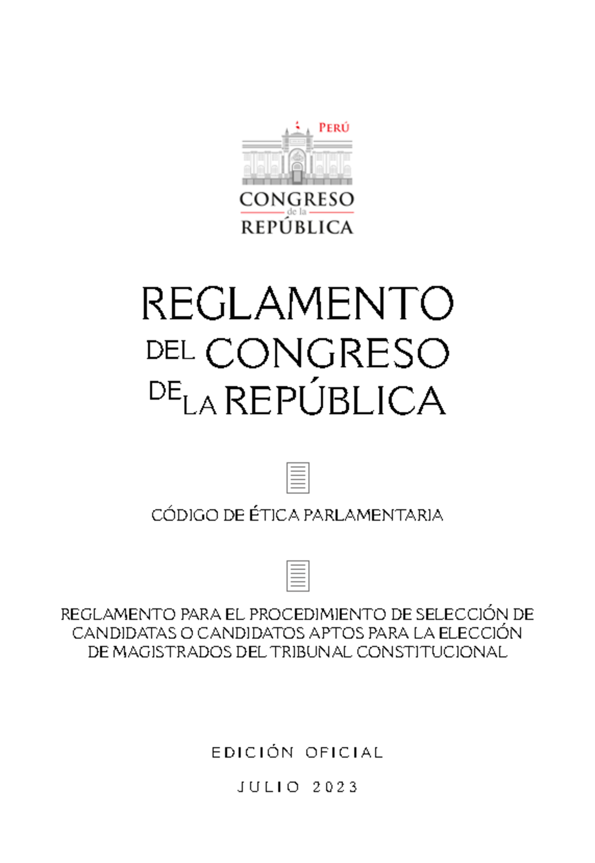 Reglamento DEL Congreso DE LA República 2023 - REGLAMENTO DEL CONGRESO ...