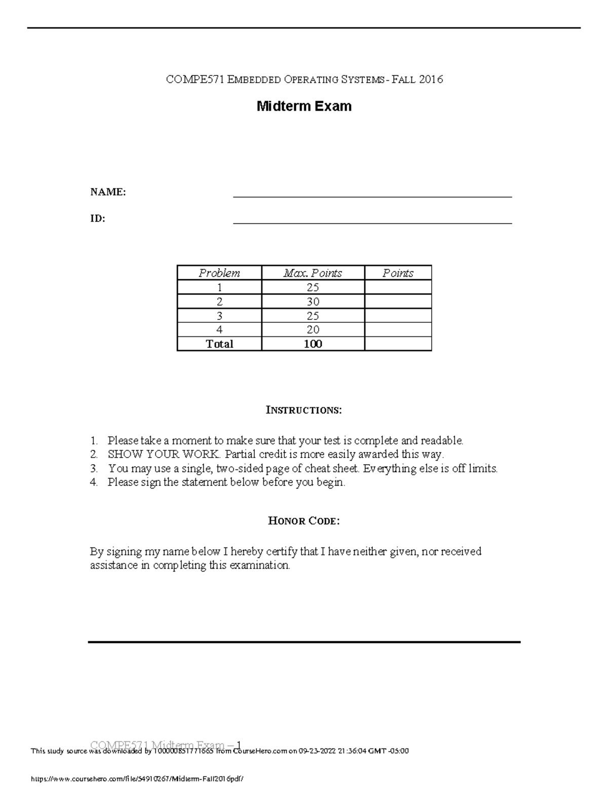 Midterm Fall2016 - COMPE571 Midterm Exam – 1 COMPE571 EMBEDDED ...