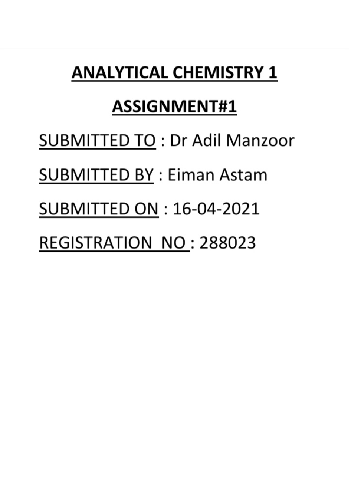 analytical chemistry assignment - Applied Chemistry - Studocu