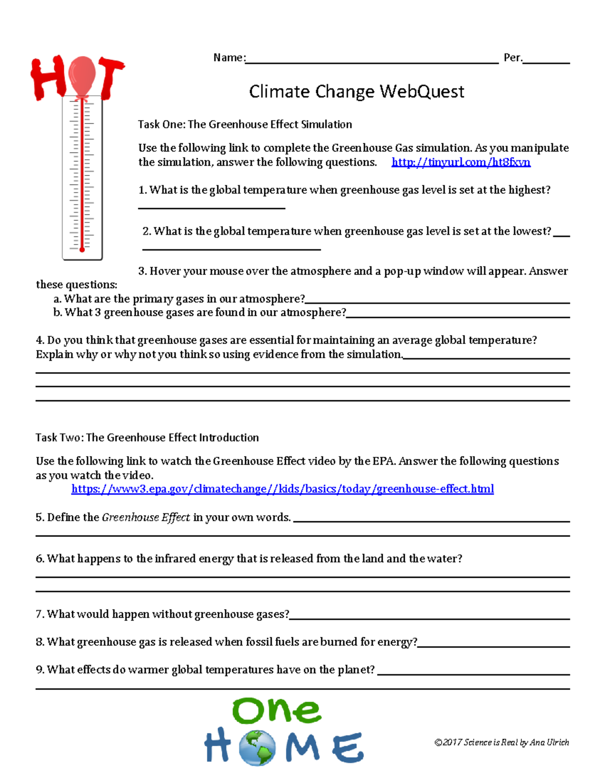 Climate Change Web Quest Student Handout 19-1 - Name: Per. Climate ...