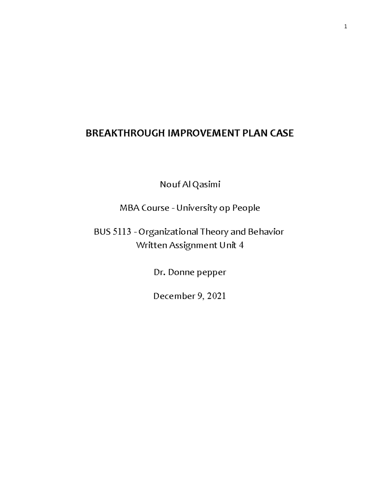 Breakthrough Improvement PLAN CASE - BREAKTHROUGH IMPROVEMENT PLAN CASE ...
