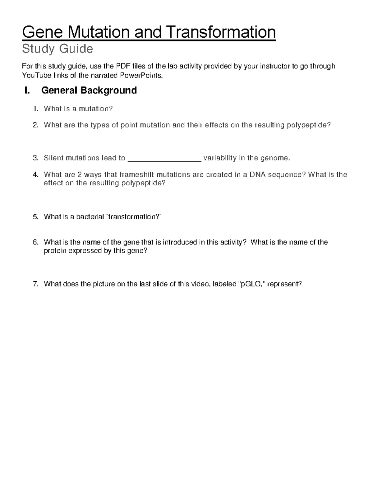 9. Gene Mutation and Transformation Study Guide - Gene Mutation and ...