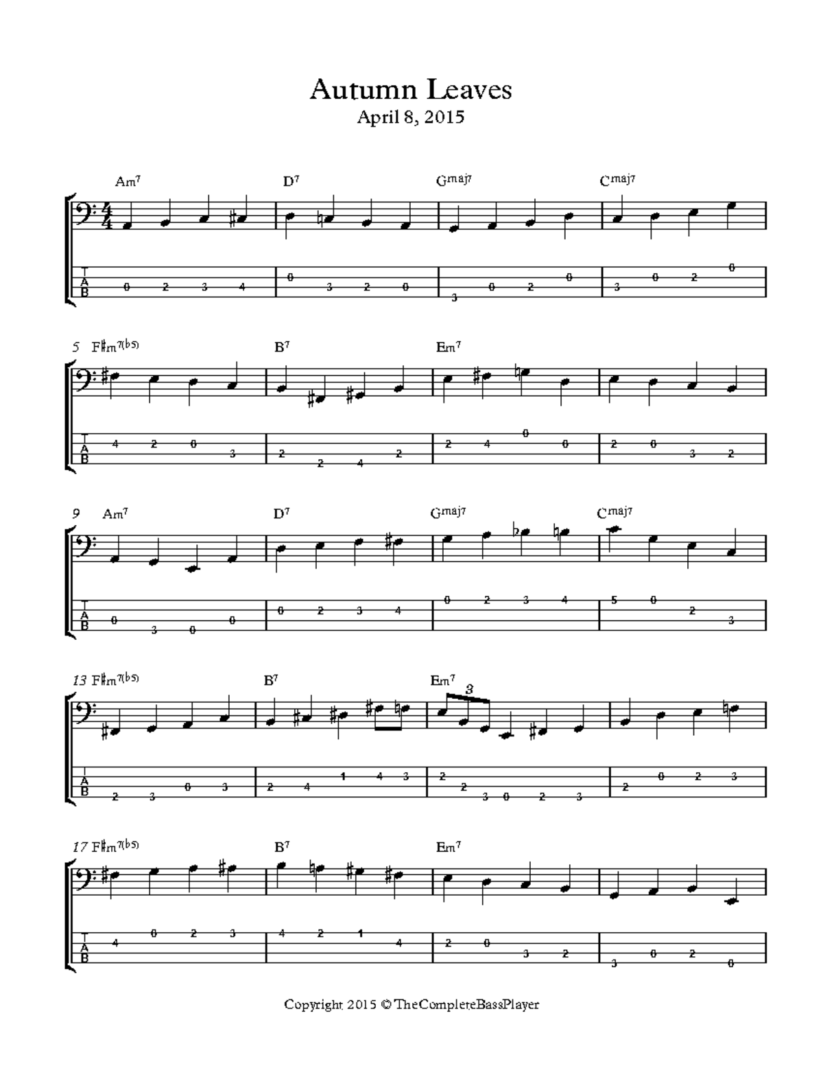 Autumn Leaves bass line Full Score with tabs ...