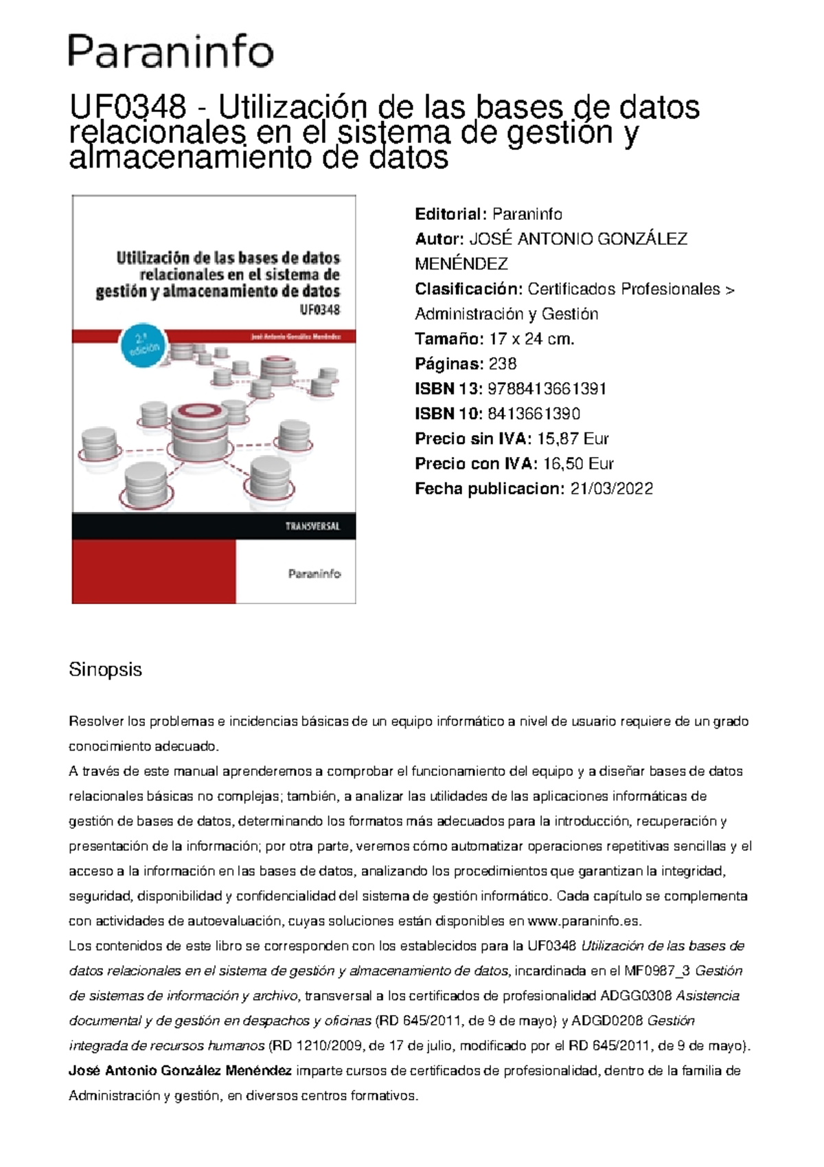9788413661391 - RESUMIDO - UF0348 - Utilización de las bases de datos relacionales en el sistema ...