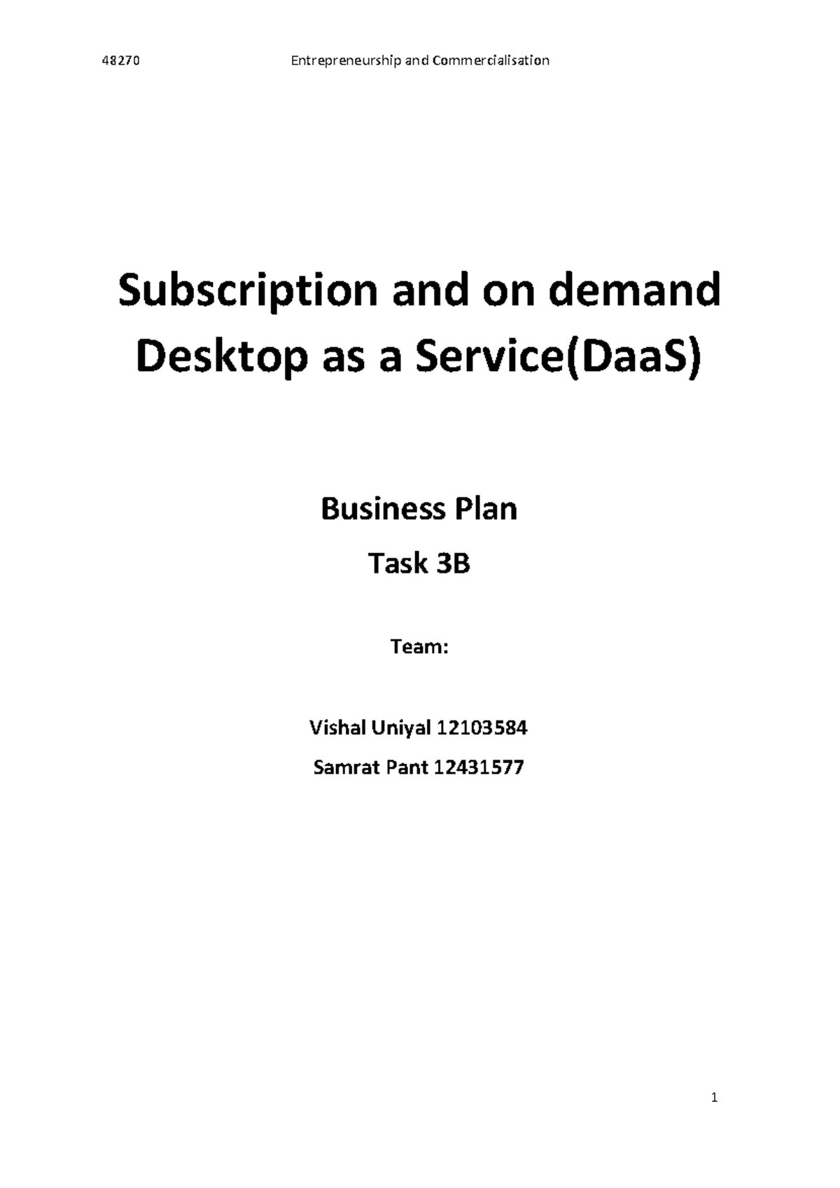Business Plan 3B - Subscription and on demand Desktop as a Service(DaaS) Business Plan Task 3B ...