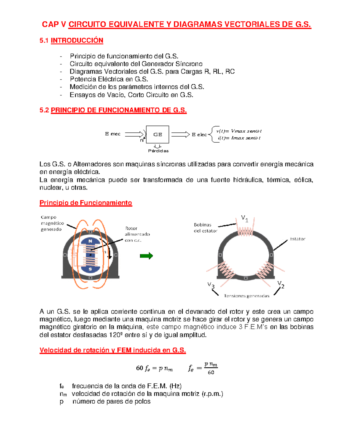 Circuito Equivalente Y Diagramas Vectoriales DE Generador Síncrono ...
