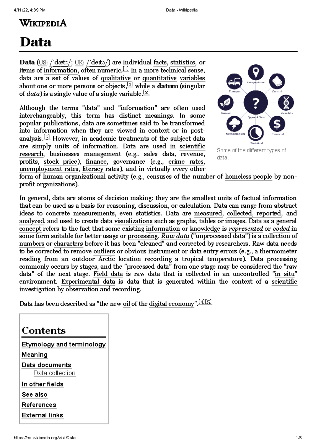 Data - Wikipedia - test - Some of the different types of data. Data ...