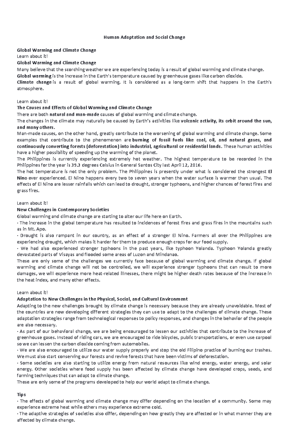 Handout I.Human Adaptation and Social Change - Human Adaptation and ...