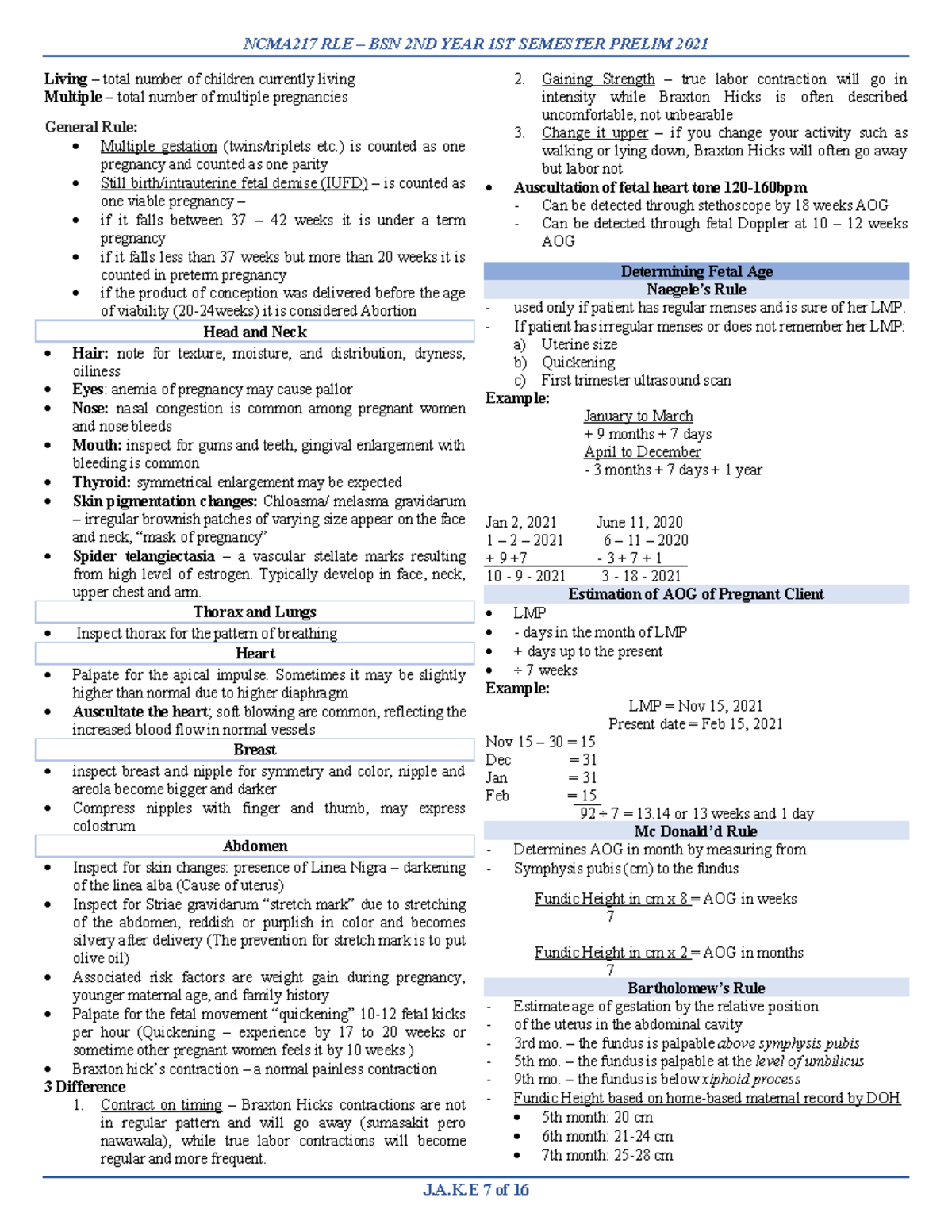 Estimation of AOG of Pregnant Client - NCMA217 RLE – BSN 2ND YEAR 1ST ...