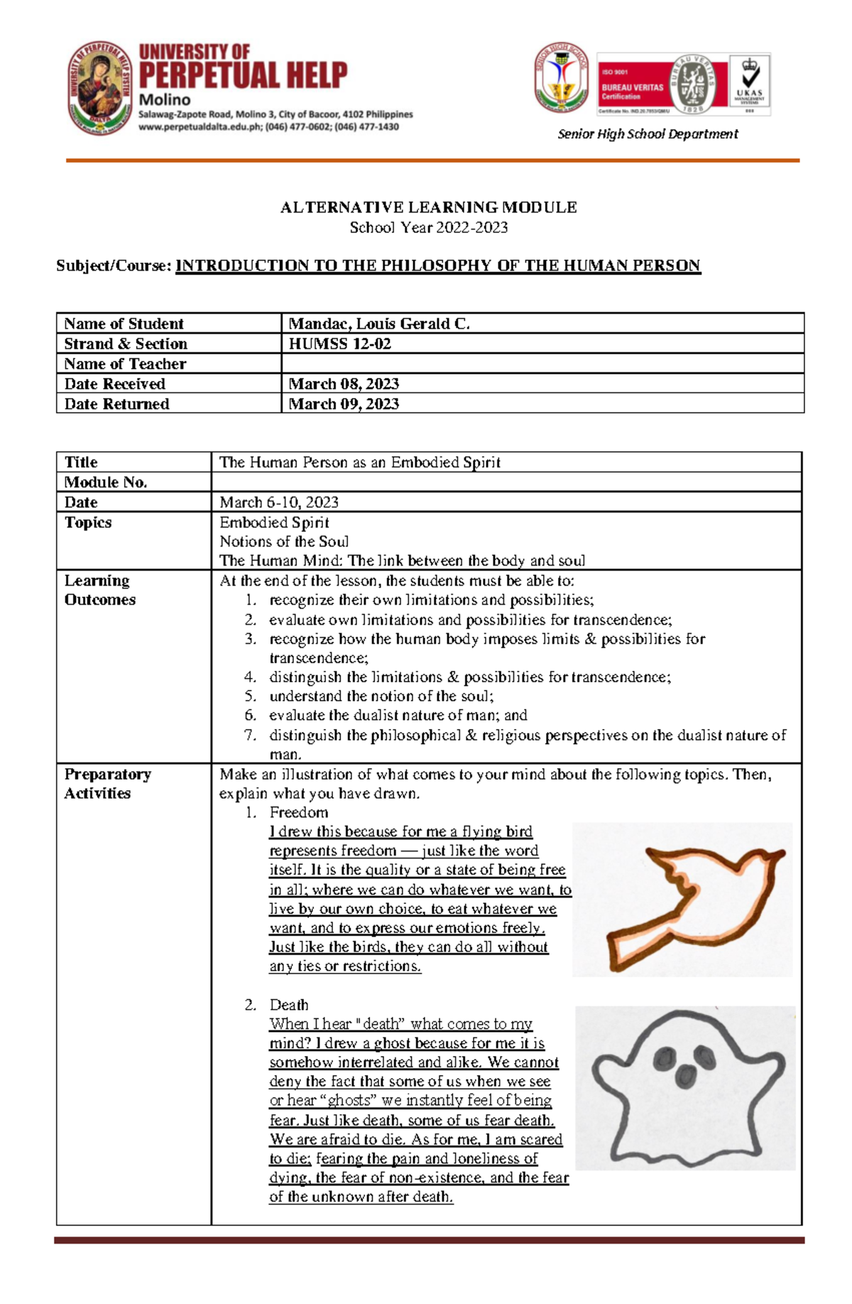 Philosophy of my Life - ALTERNATIVE LEARNING MODULE School Year 202 2 ...