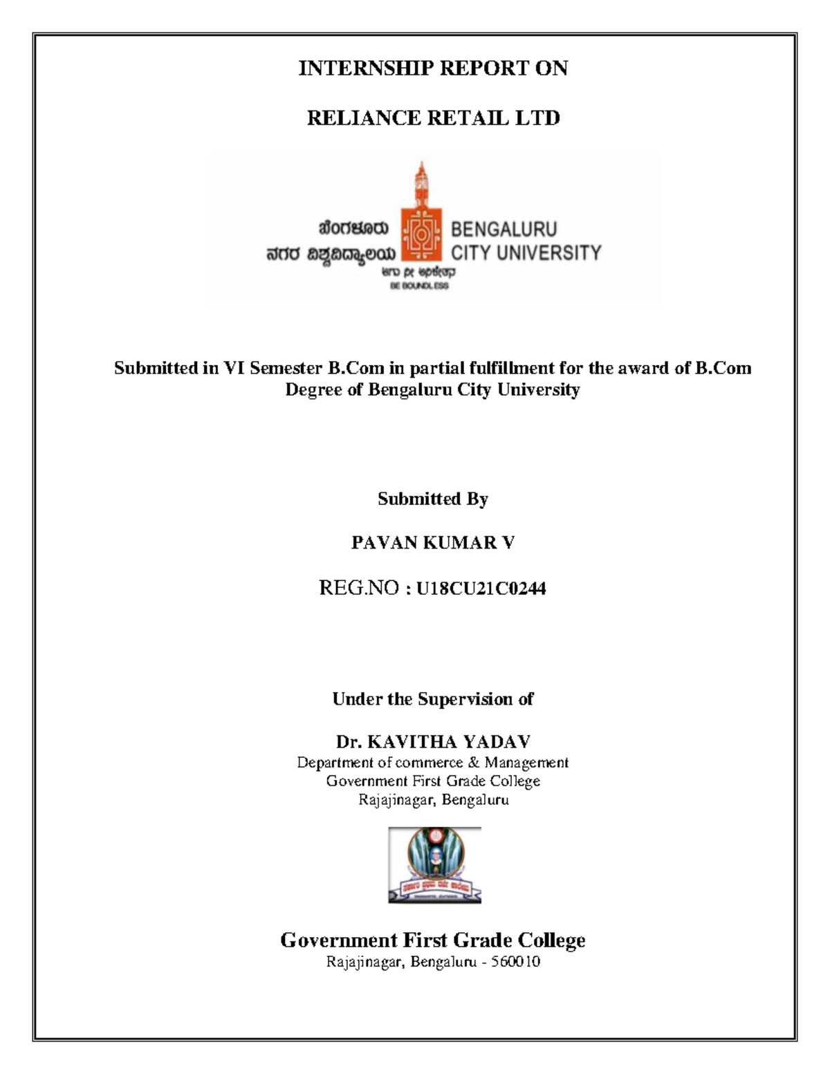 Internship Report pavan - INTERNSHIP REPORT ON RELIANCE RETAIL LTD ...