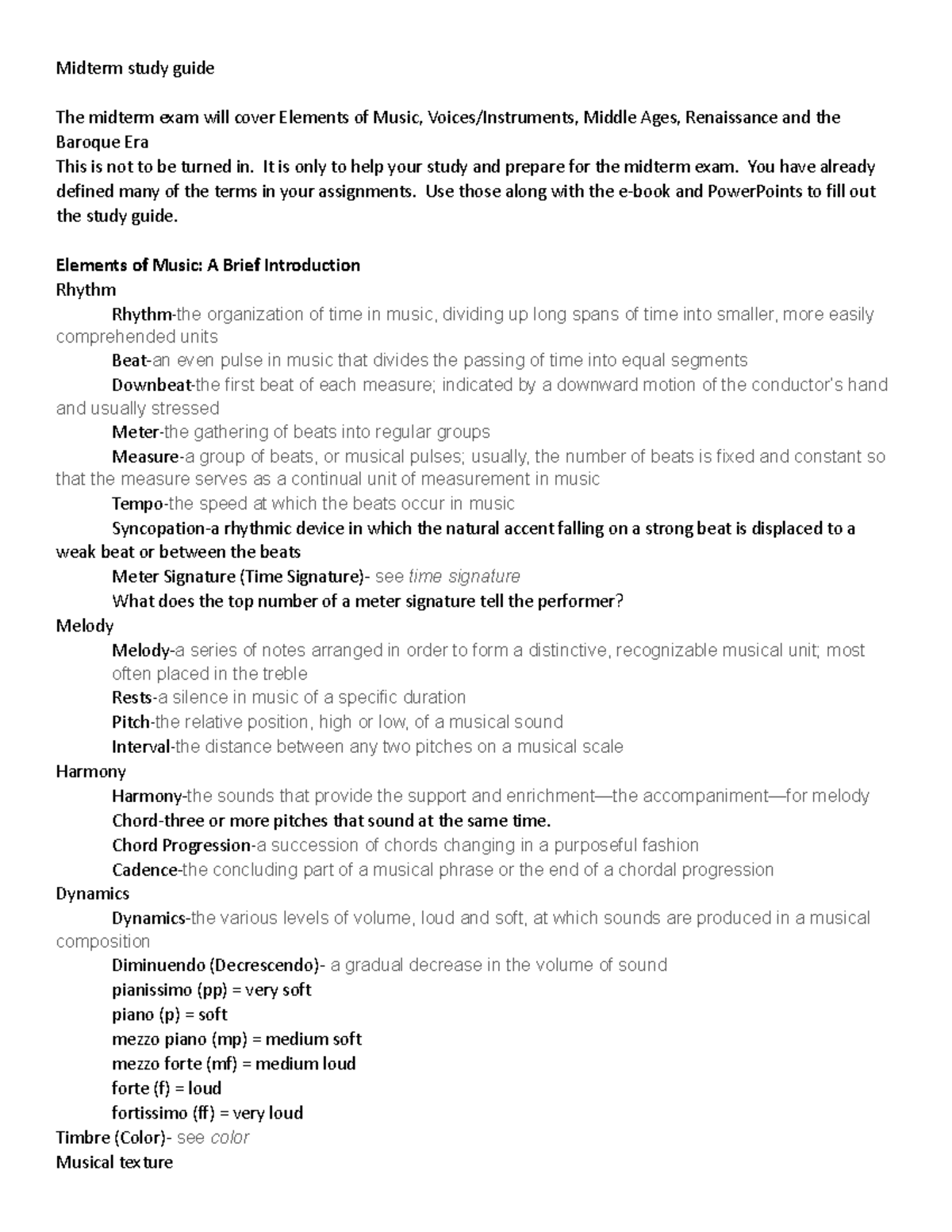 Midterm study guide - WORK - Midterm study guide The midterm exam will ...