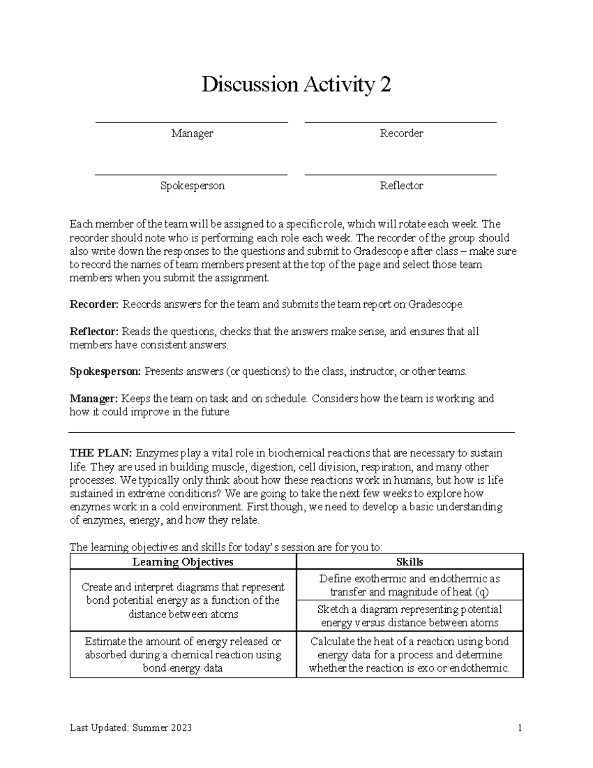 Week 2 Discussion Activity - Discussion Activity 2 Each member of the ...