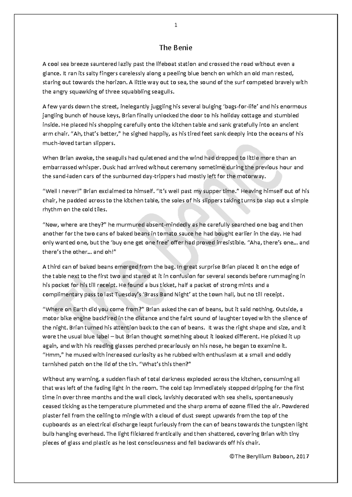 The-Benie - dddfdf - 1 ©The Beryllium Baboon, 2017 The Benie A cool sea ...