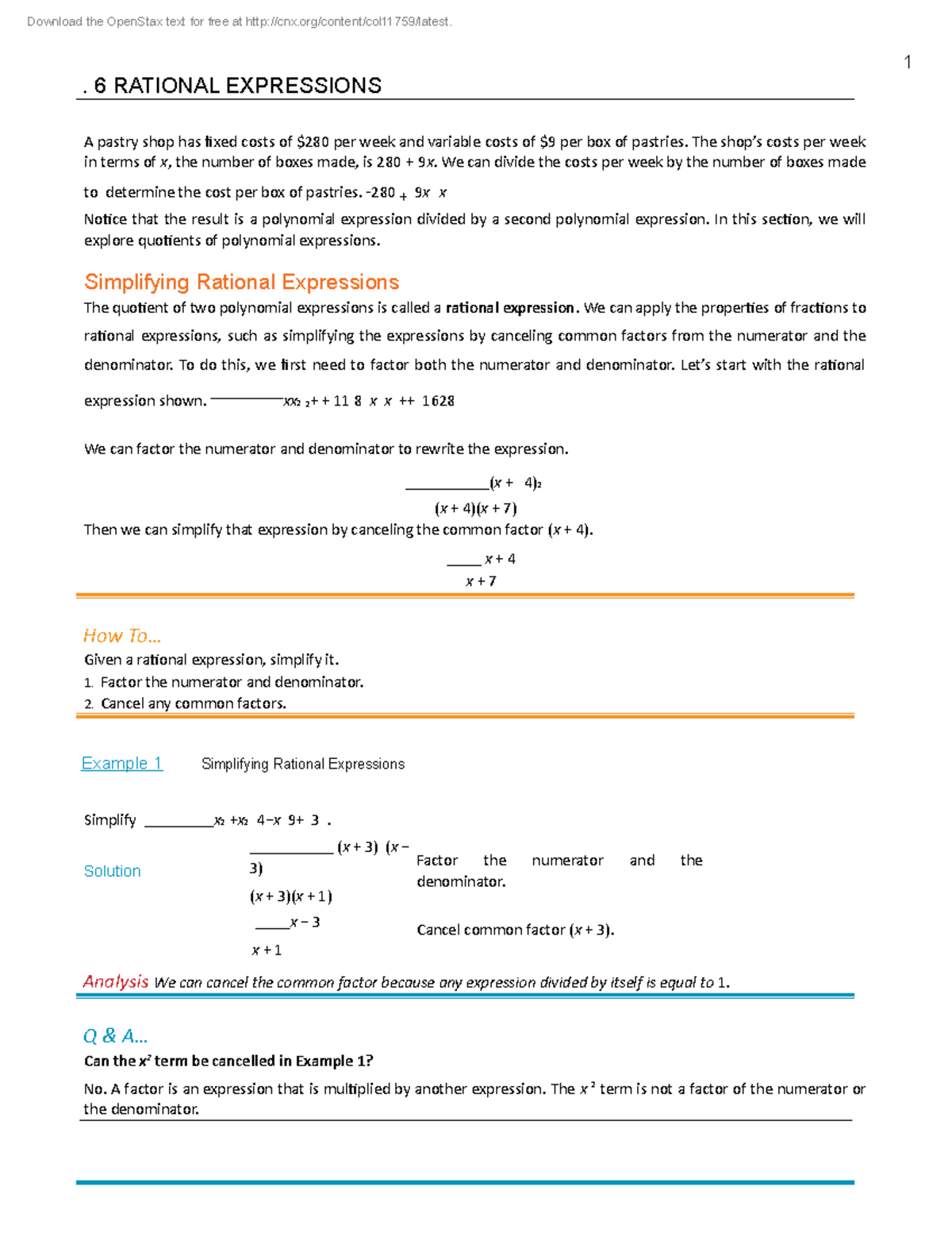 Rational expressions - 1 . 6 RATIONAL EXPRESSIONS A pastry shop has ...