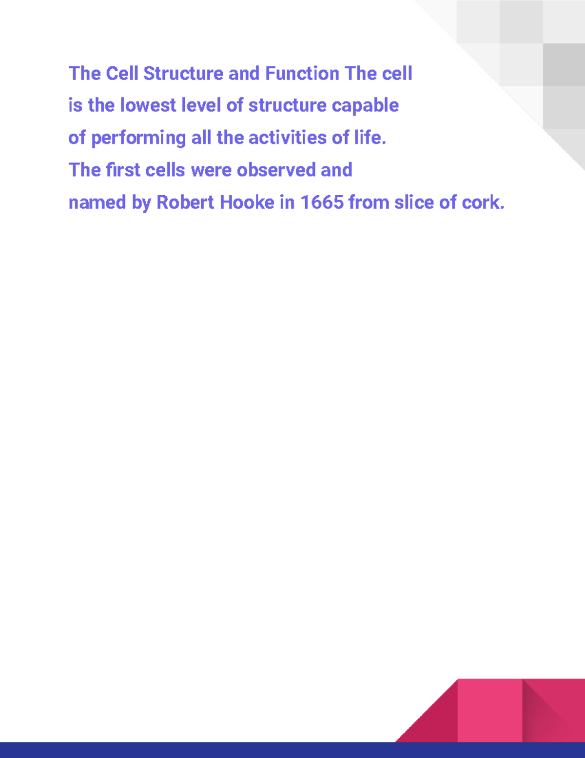 Bio - notesno - Bioquimica - The Cell Structure and Function The cell ...