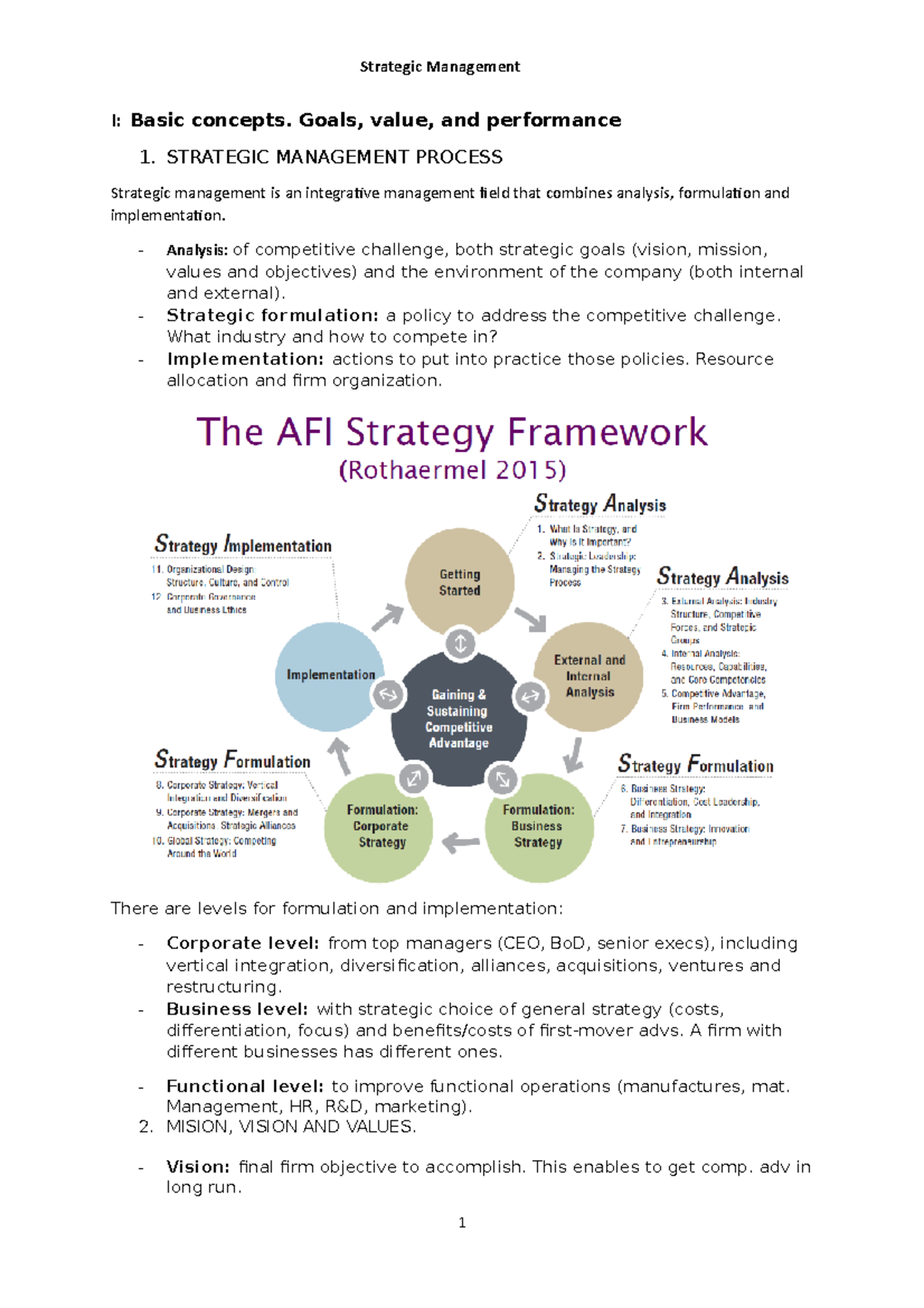 Apuntes - I: Basic concepts. Goals, value, and performance 1. STRATEGIC ...