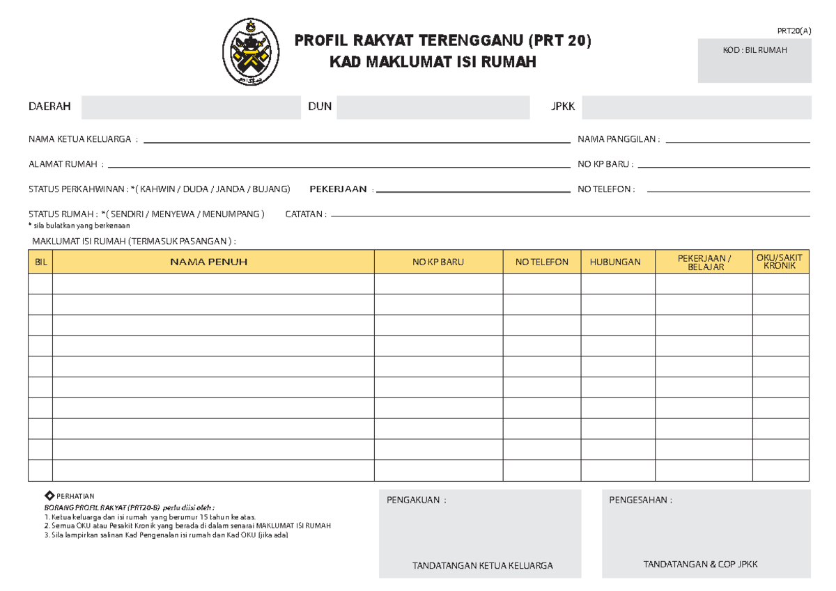 ALL Borang PRT20 - JPKKDUNDAERAH PRT20(A) PROFIL RAKYAT TERENGGANU (PRT ...