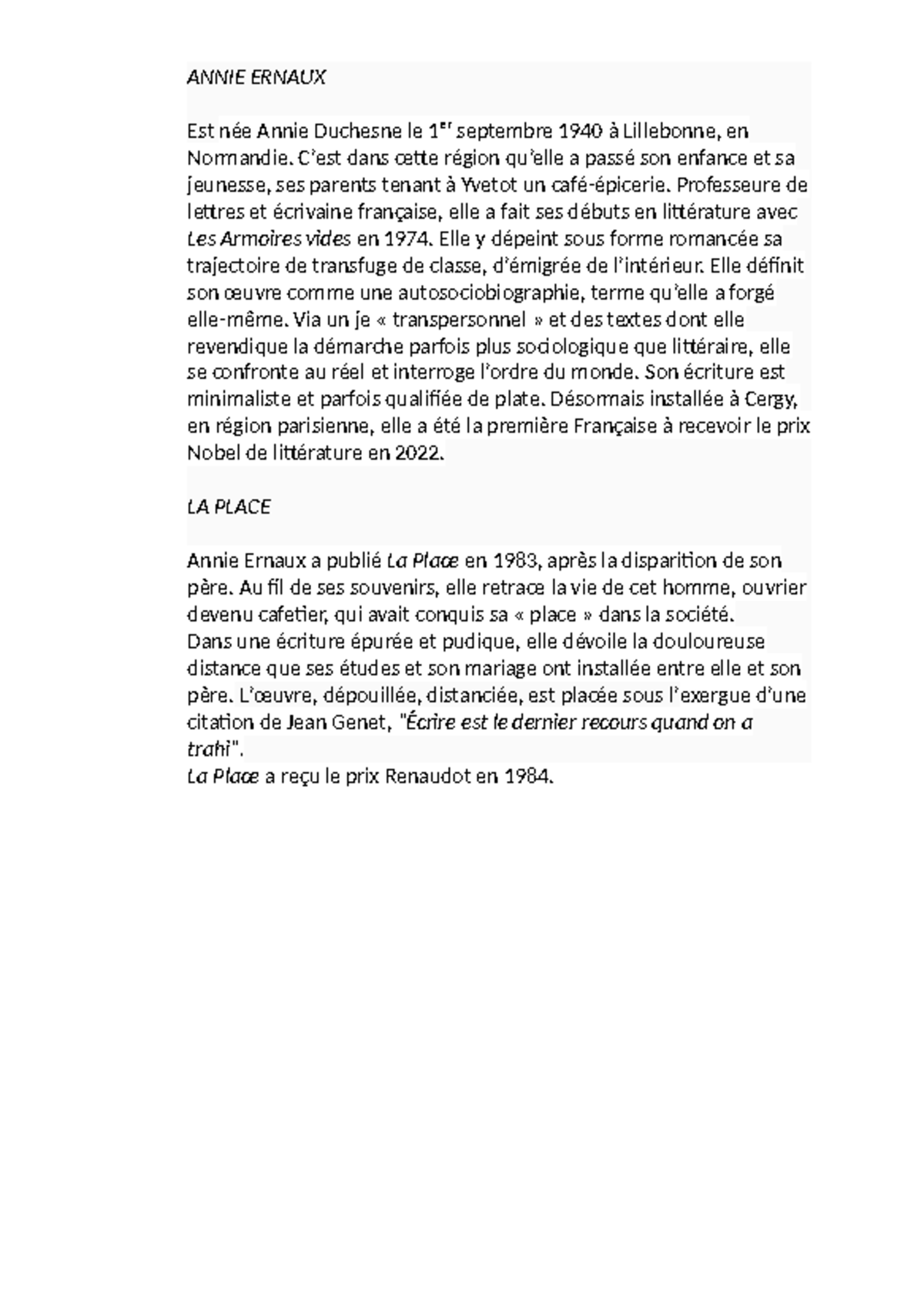 Annie Ernaux - Roman autobiographique de la Nobel de littérature 2022 ...