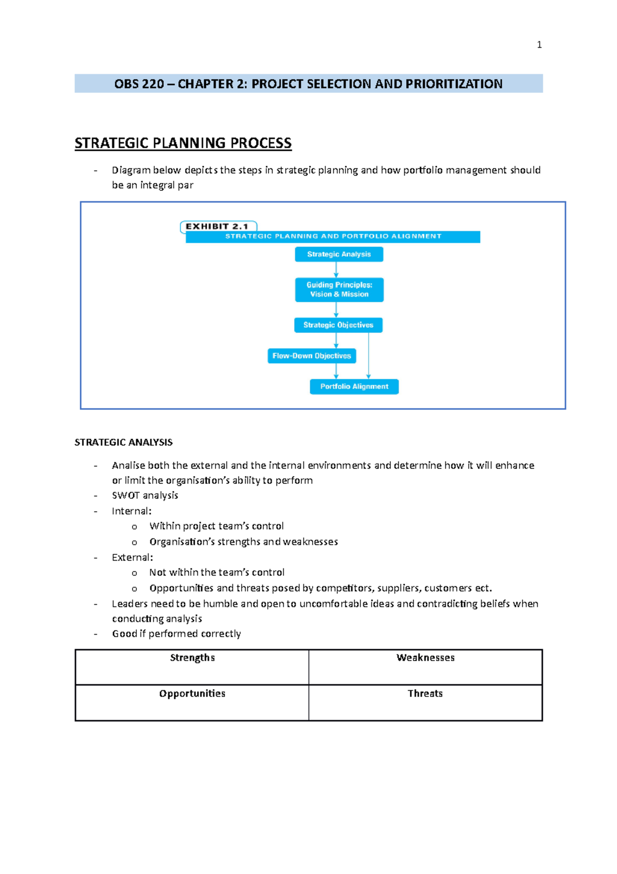 Chapter 2 - Summaries - OBS 220 – CHAPTER 2: PROJECT SELECTION AND ...