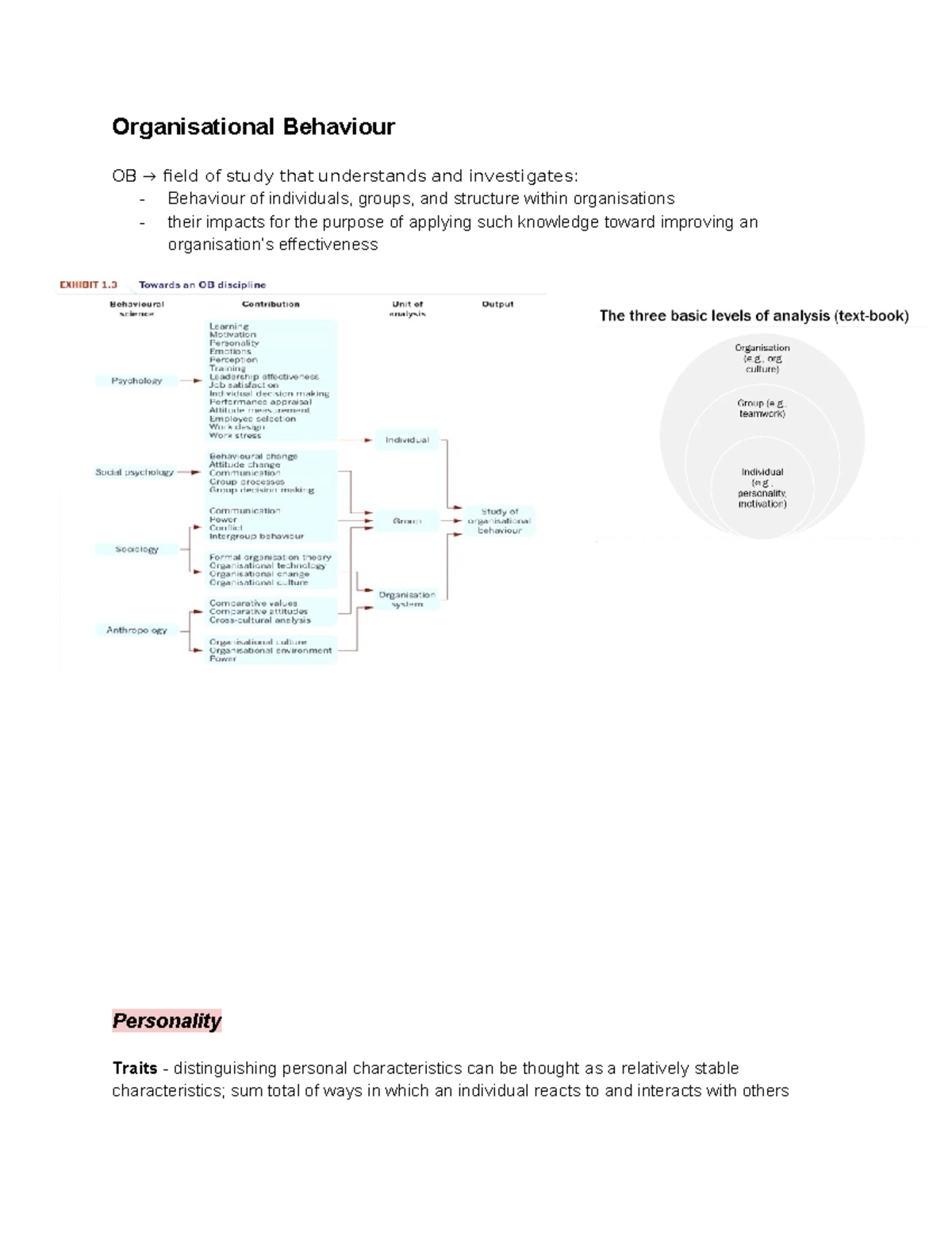 OB - lect1 - lecture 1 notes - Organisational Behaviour OB → field of ...