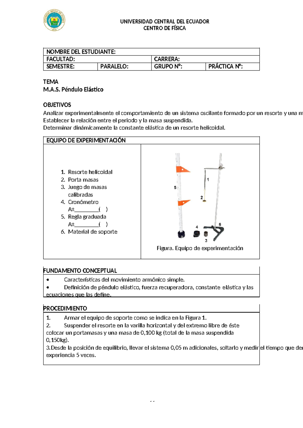 50 M.A.S. Péndulo Elástico - UNIVERSIDAD CENTRAL DEL ECUADOR CENTRO DE ...