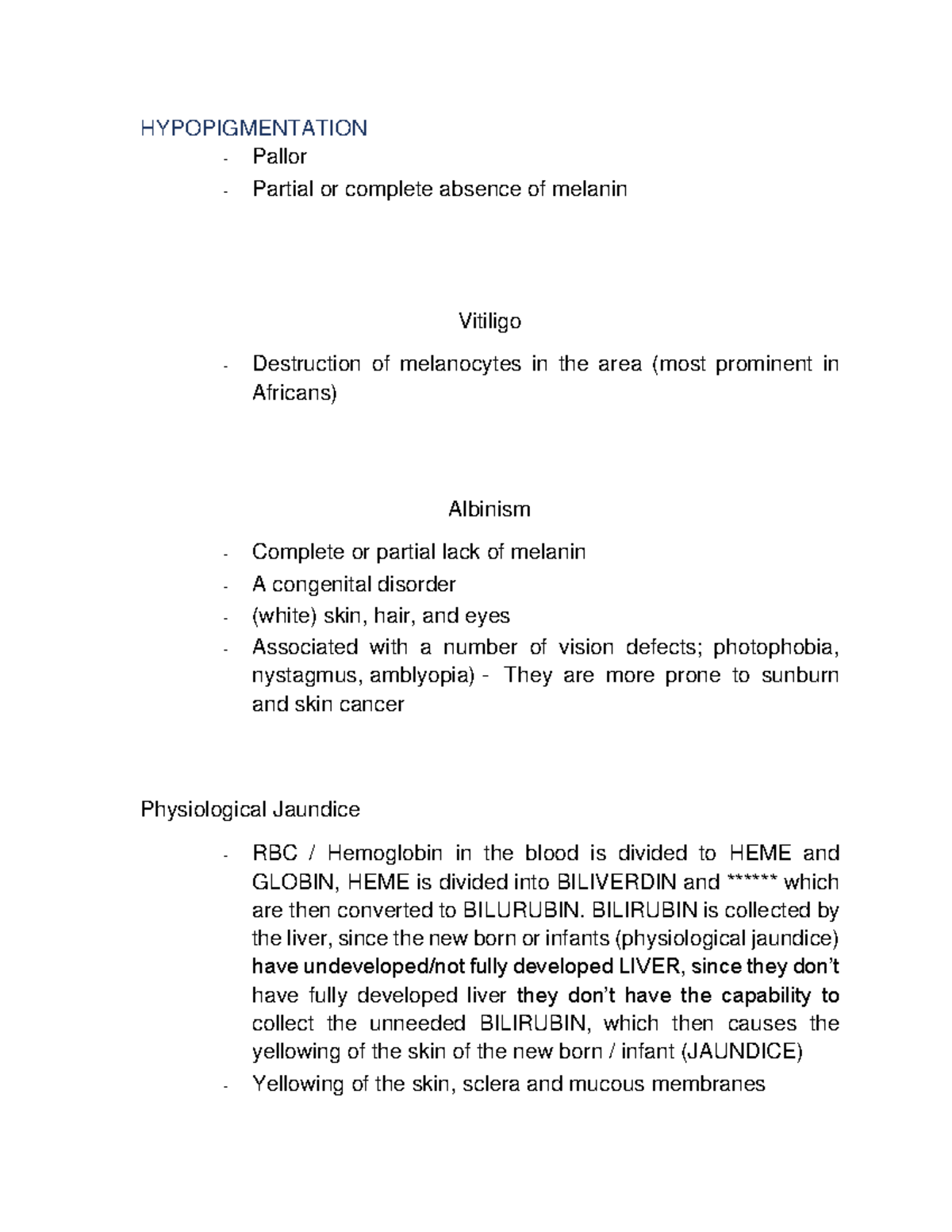 Hypopigmentation - summary - HYPOPIGMENTATION - Pallor - Partial or ...