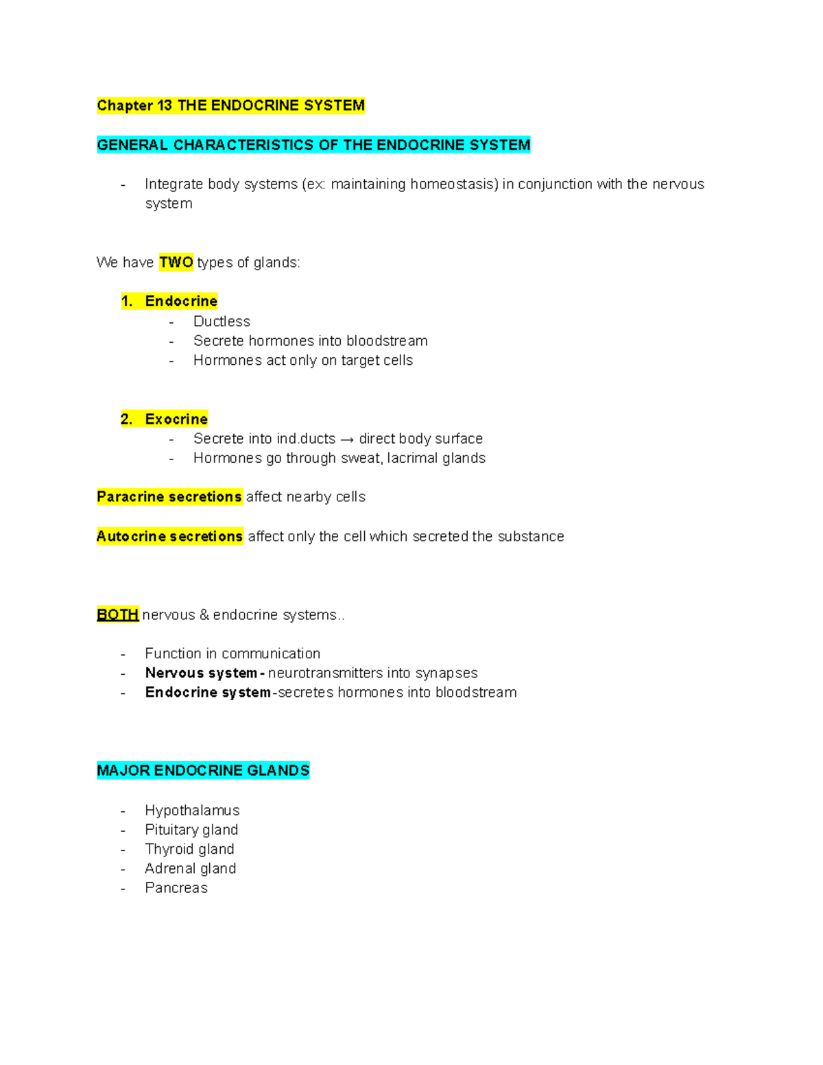 Chapter 13: The Endocrine System Lecture - Chapter 13 THE ENDOCRINE ...