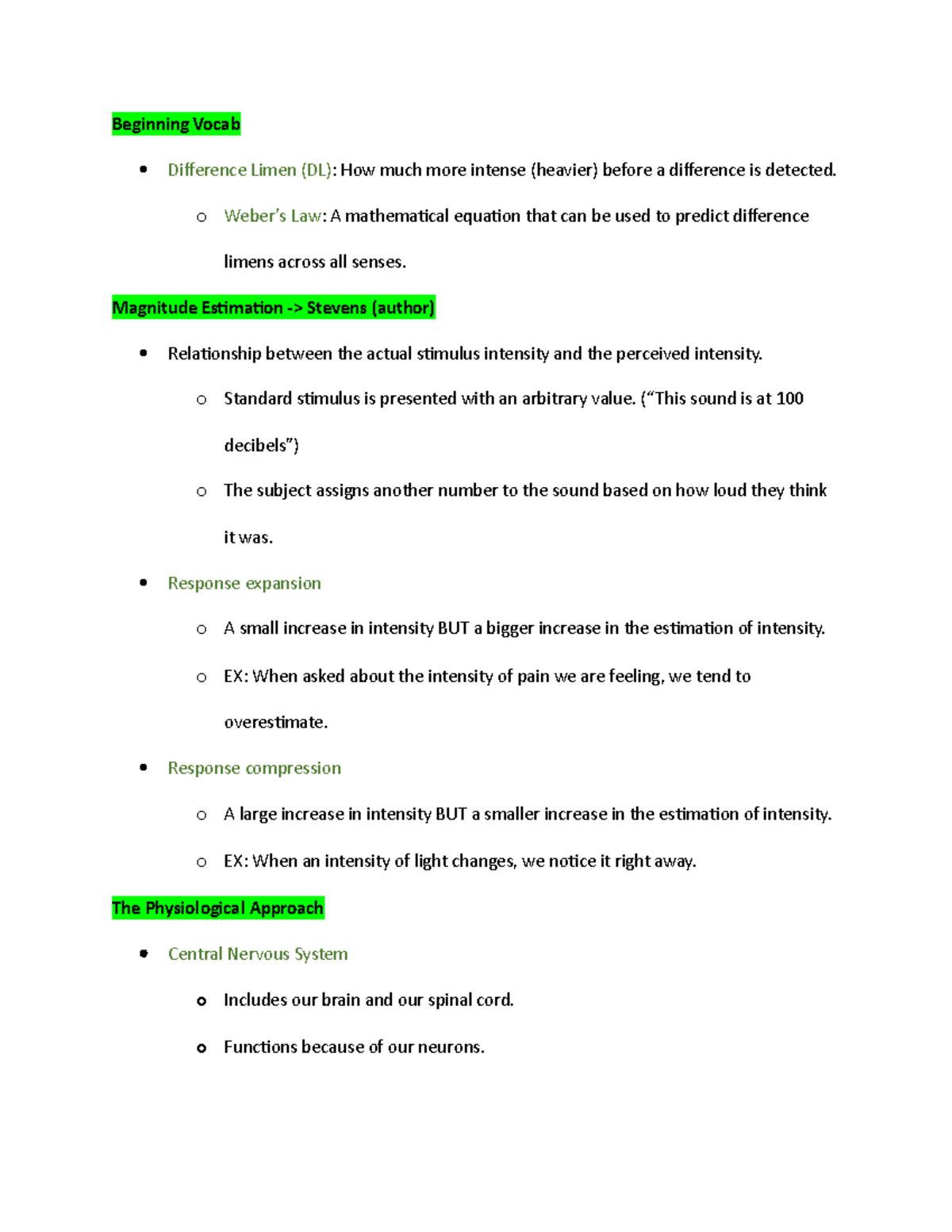 Magnitude Estimation, the Physiological Approach and the Neuron ...