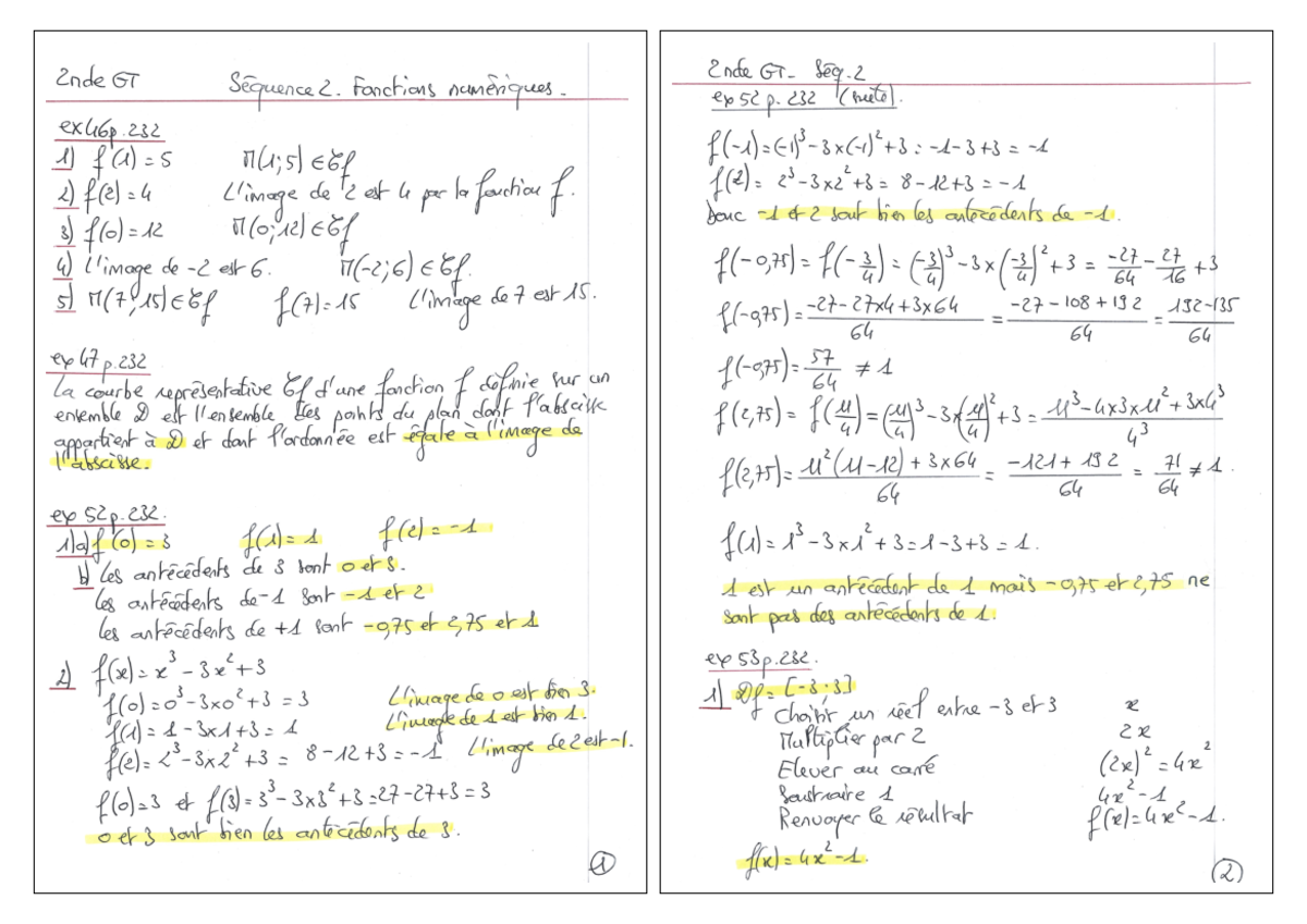 2nde gt sequence 2 correction exercices - Ende GT Sequence 2. Fanctions numeriques. Ende Seq ...