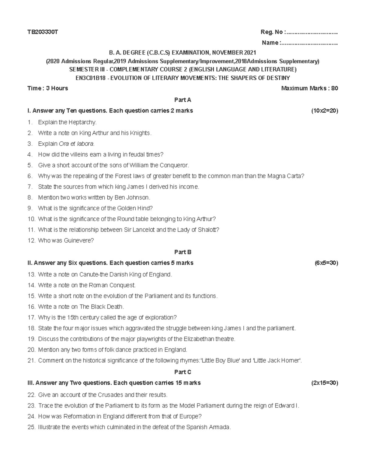 question paper shapers of destiny - TB203330T Reg. No ...