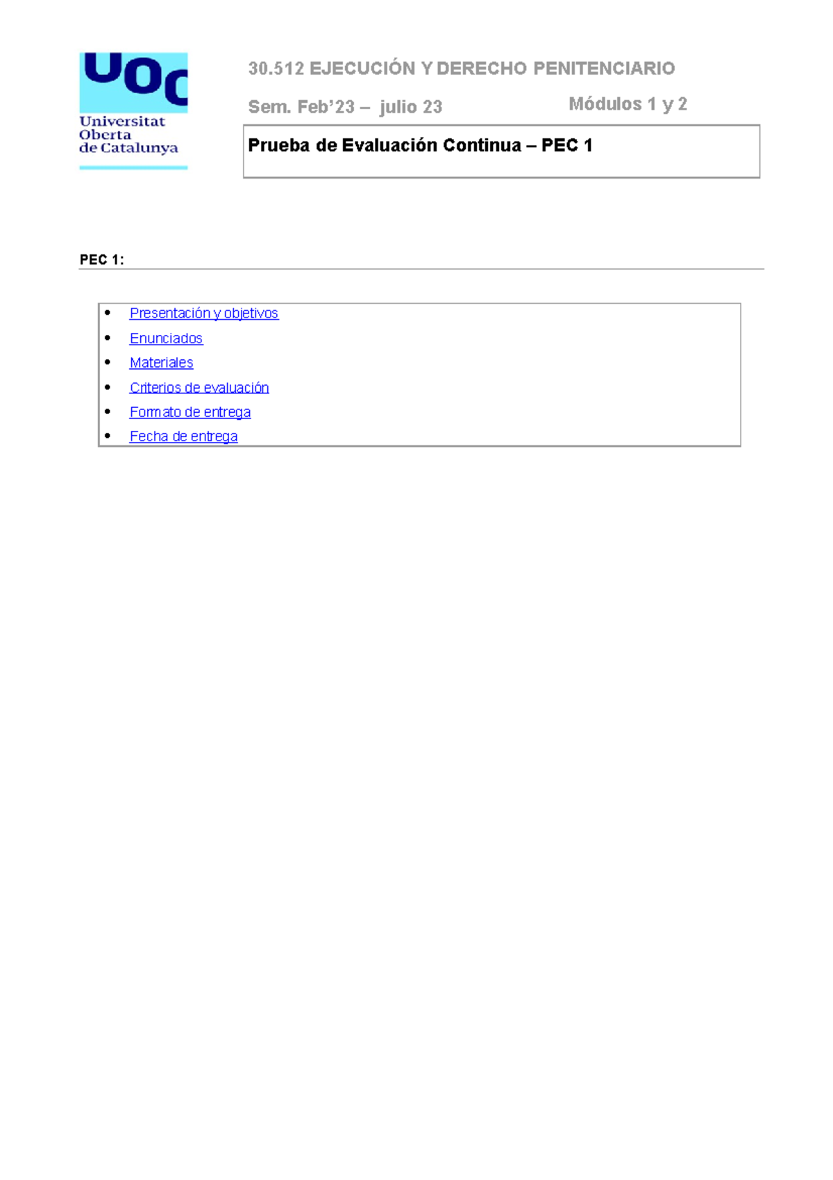PEC 1 solución de ejecución y derecho penitenciario - 30 EJECUCIÓN Y DERECHO PENITENCIARIO Sem ...