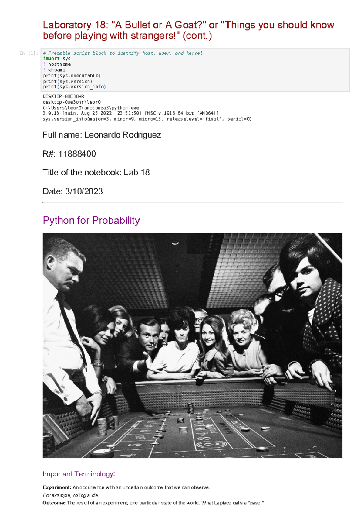 Lab18 - none - Laboratory 18: "A Bullet or A Goat?" or "Things you should know before - Studocu