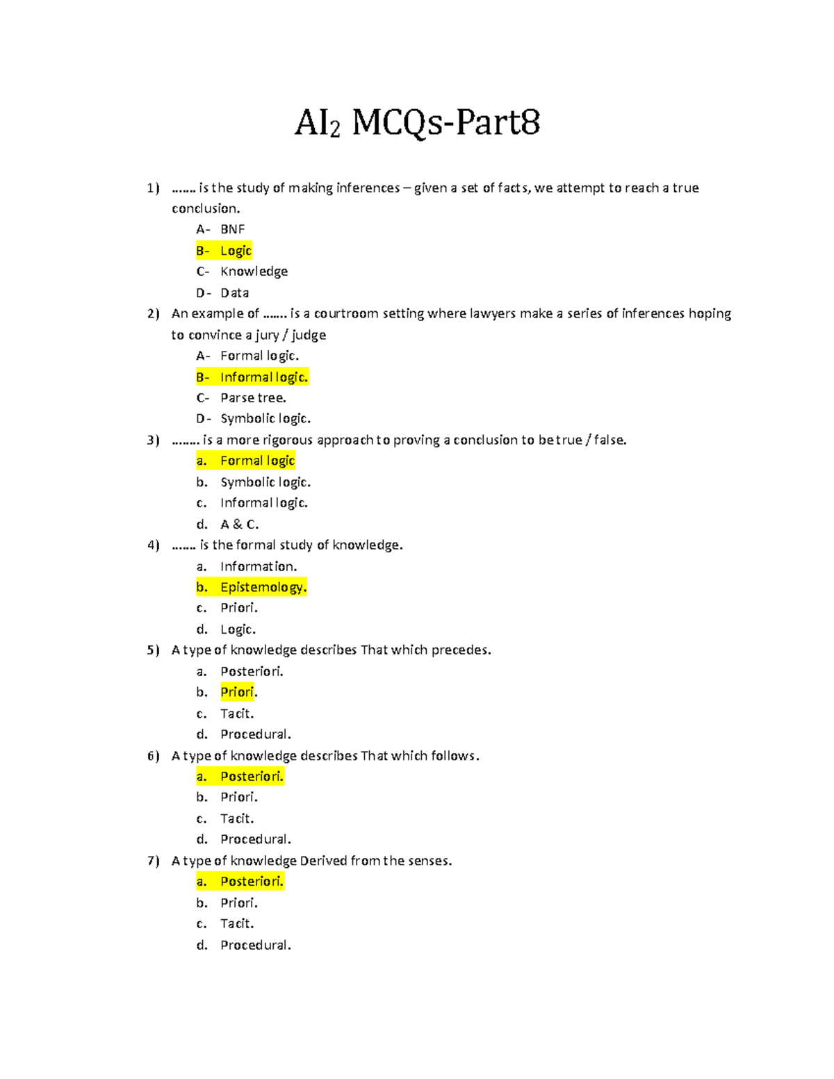 AI2 MCQ-lecture 8 - Lecture notes 1 - AI 2 MCQs-Part ....... is the ...