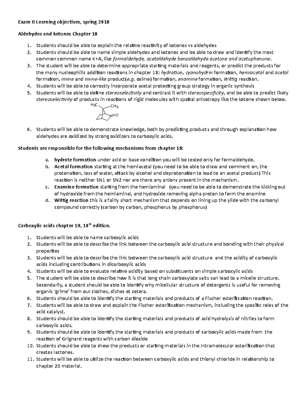 CHEM 332 learning objectives, Exam II - Exam II Learning objectives ...