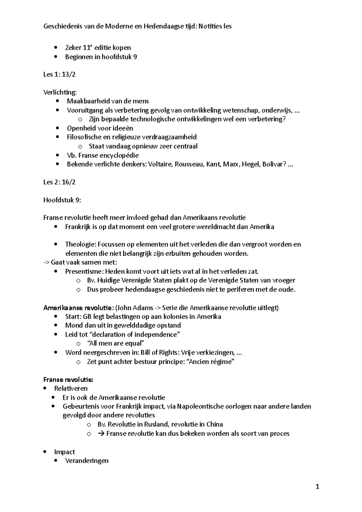 Geschiedenis van de Moderne en Hedendaagse tijd- Notities les - Zeker ...