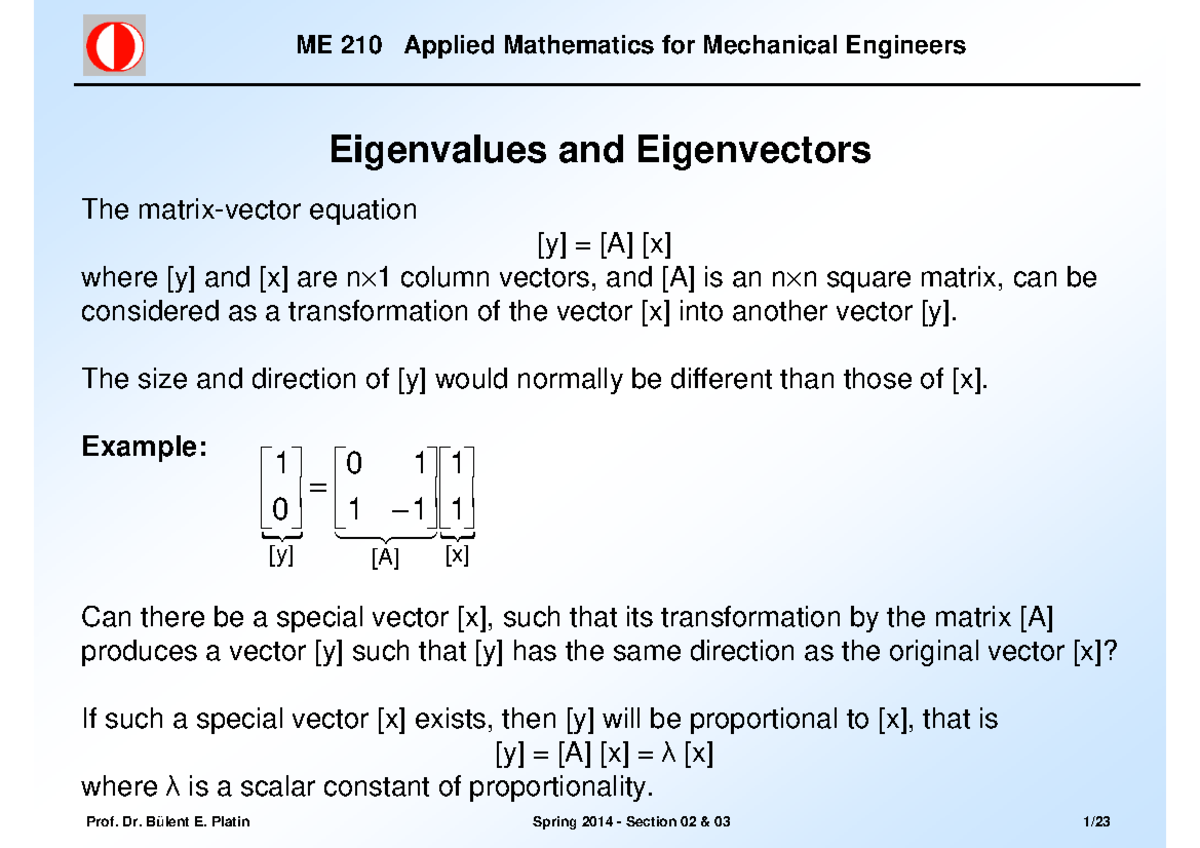 ME210-14S-Week04-Linear Algebra - Mechanical Design - METU - Studocu