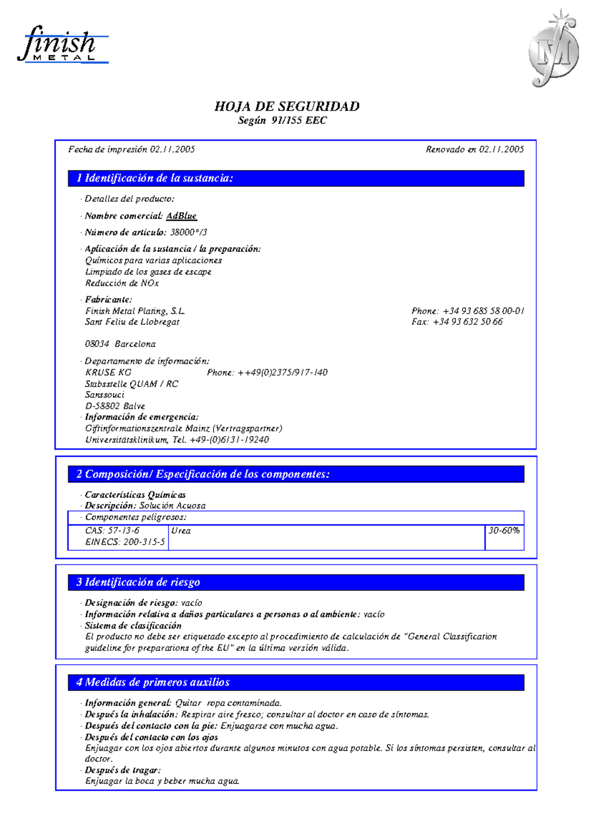 Adblue-adblue-200 MSDS 0202040197 - Según 91/155 EEC Fecha de impresión ...