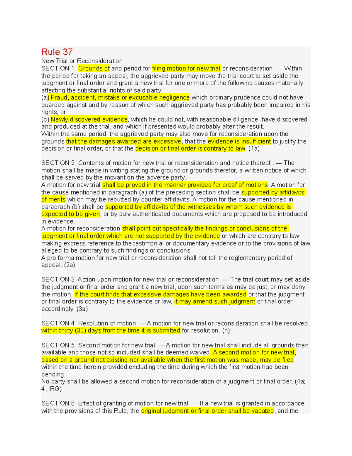 Postjudgment Codal A reviewer in Civil Procedure - Rule 37 New Trial or ...